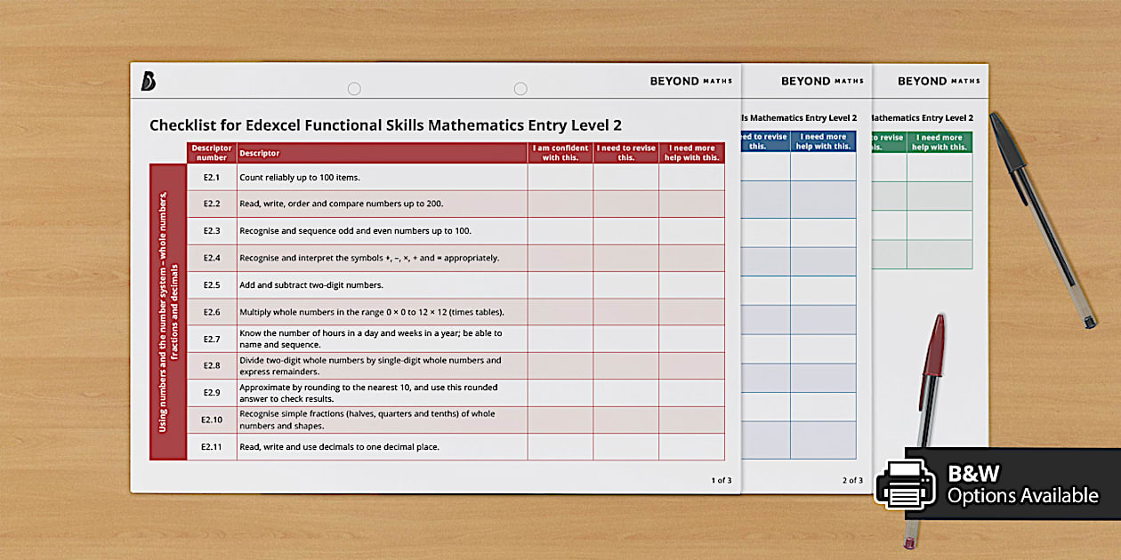 👉 Checklist for Edexcel Functional Skills Maths Entry Level 2
