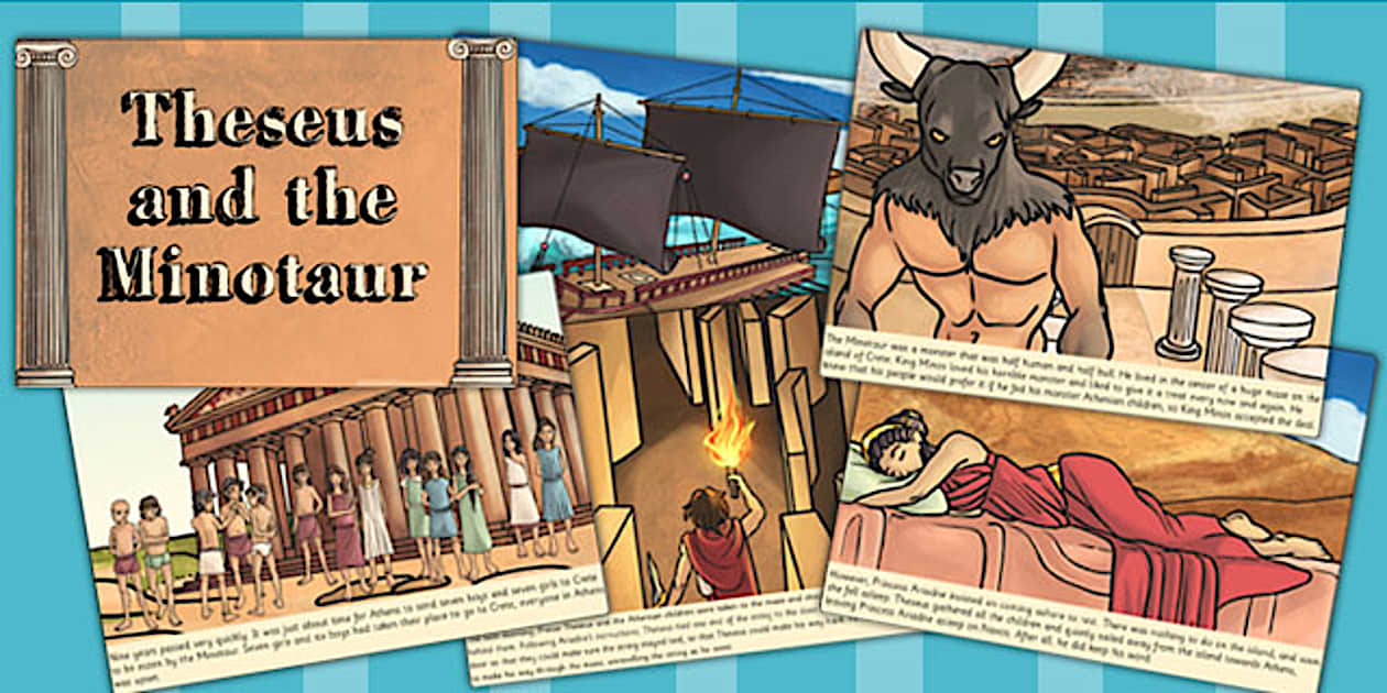 Black and White Theseus and the Minotaur Story Cards