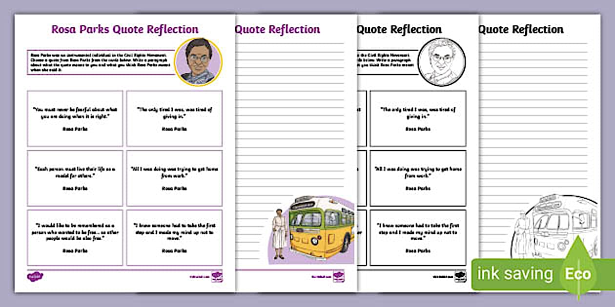 Rosa Parks Quote Reflection Worksheet for 3rd-5th Grade