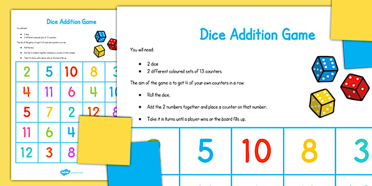 Editable Dice Addition Game (teacher made) - Twinkl