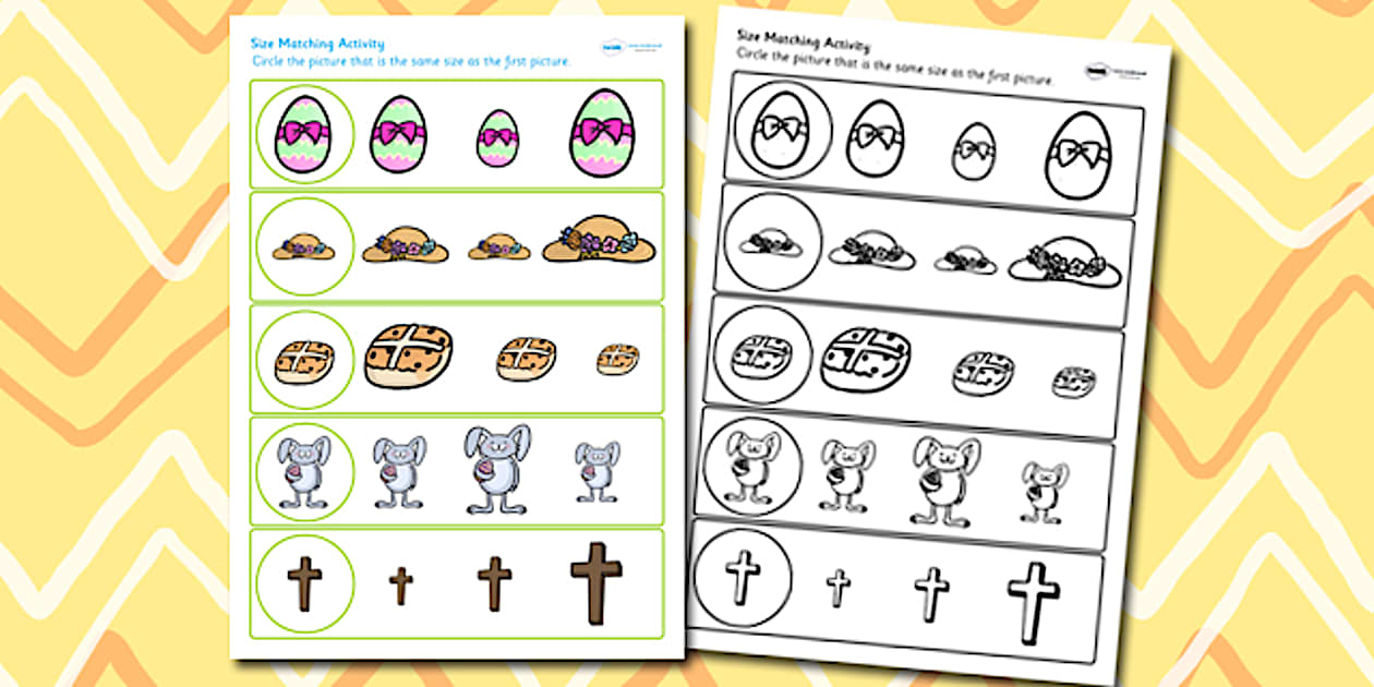Black and White Easter Size Matching Worksheets - Twinkl