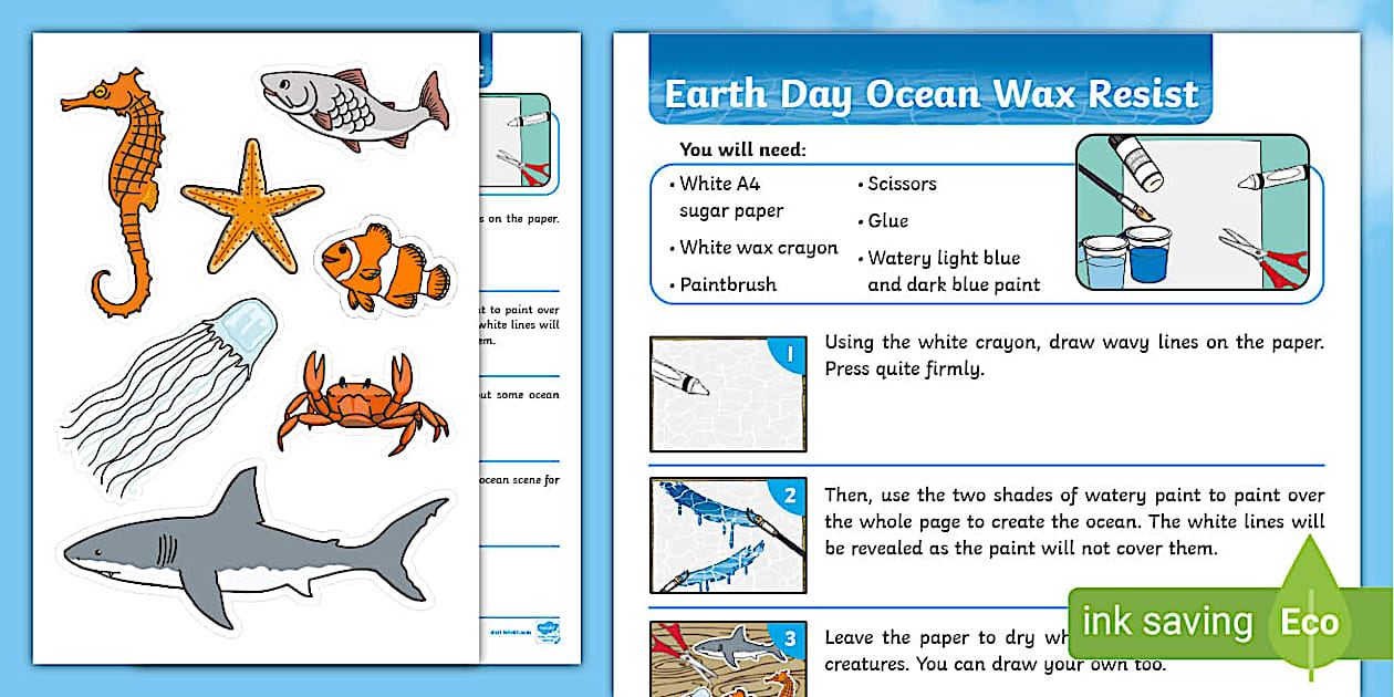 Earth Day Ocean Wax Resist (teacher made) - Twinkl