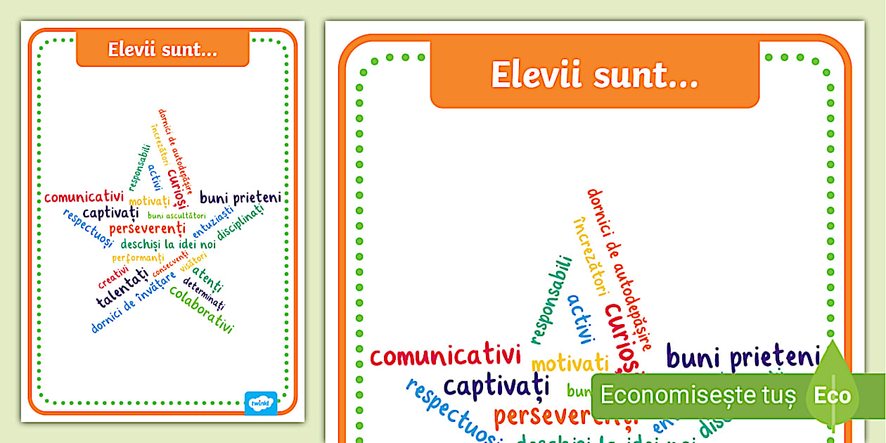 Elevi: Nor de cuvinte în formă de stea – Planșă