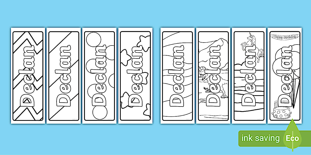 Declan Name Simple Colouring Bookmarks (teacher made)
