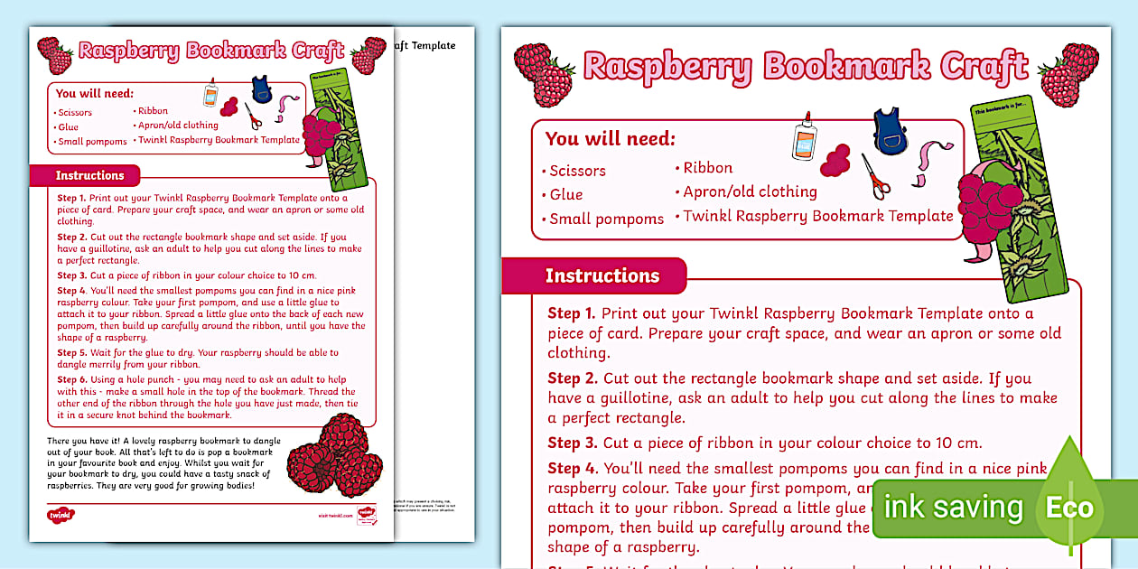 Raspberry Bookmark Craft Activity (teacher made) - Twinkl