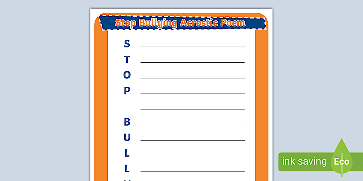Stop Bullying Acrostic Poem Template (teacher made) - Twinkl