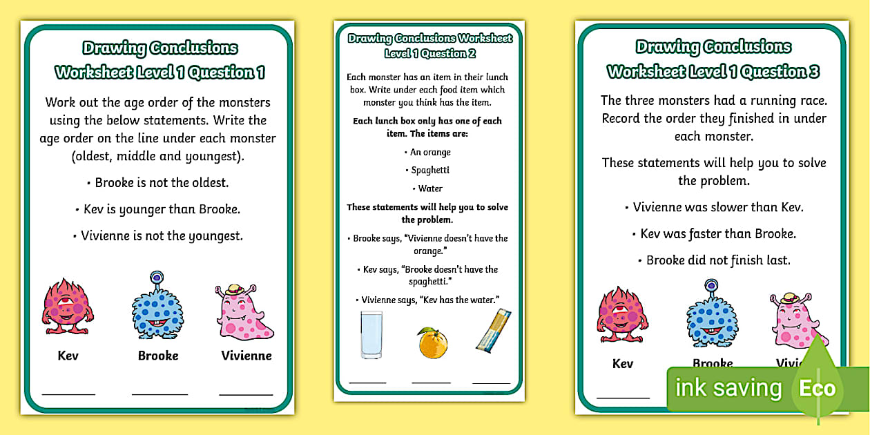 Logical Thinking - Drawing Conclusions with Monsters Level 1 Worksheet