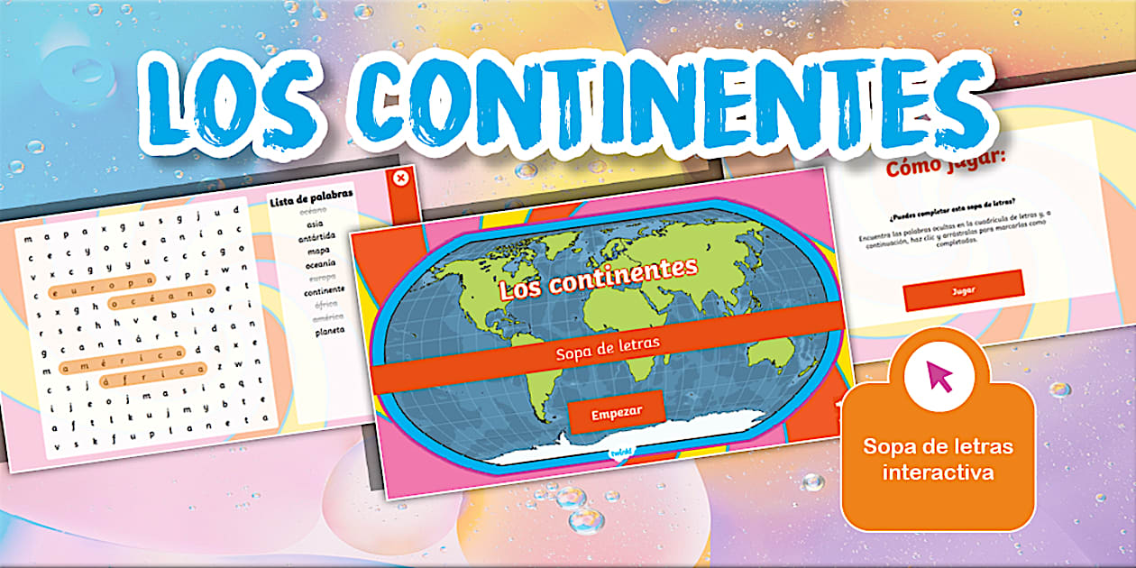 Sopa de letras interactiva: Los continentes