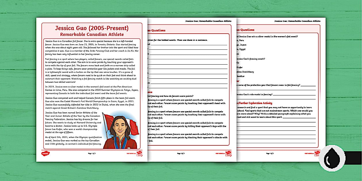 Jessica Guo Remarkable Canadian Athlete ReadingComprehension