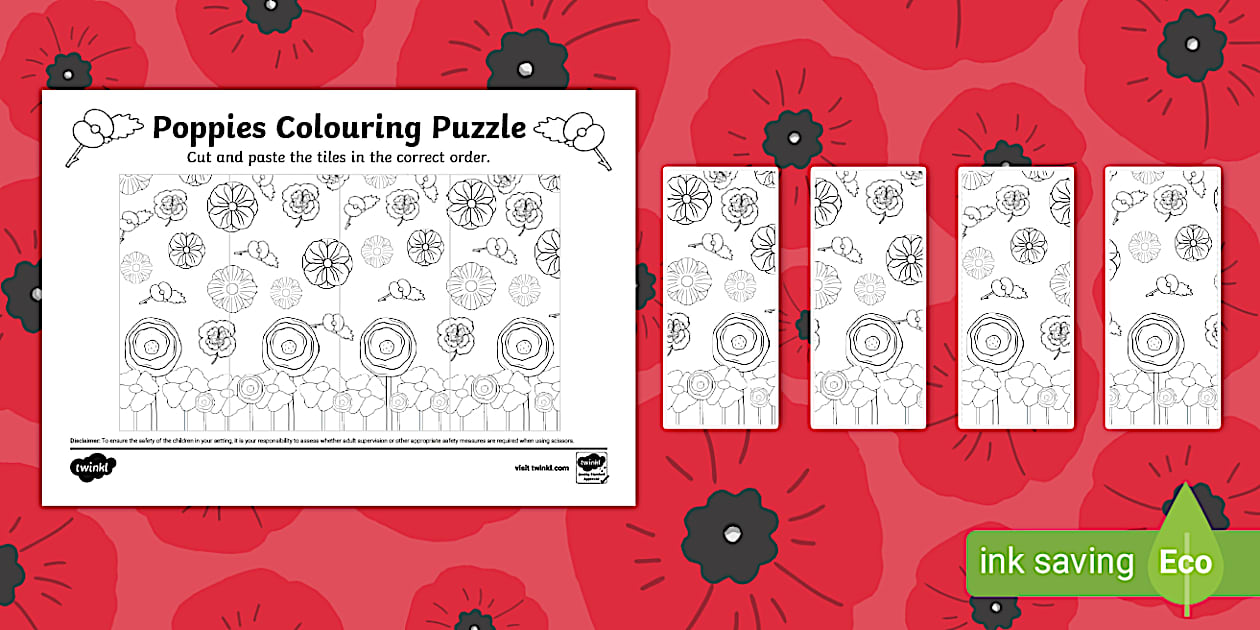 Poppies Colouring Puzzle Strips (professor feito) - Twinkl
