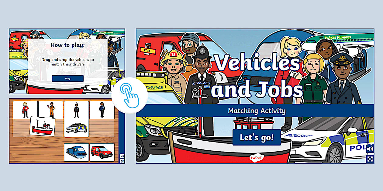 Vehicles and Jobs Interactive Matching Game - Twinkl
