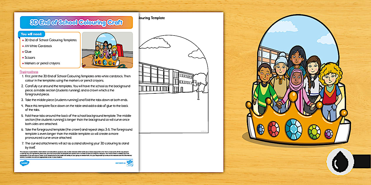 3D End of School Colouring Craft (teacher made) - Twinkl