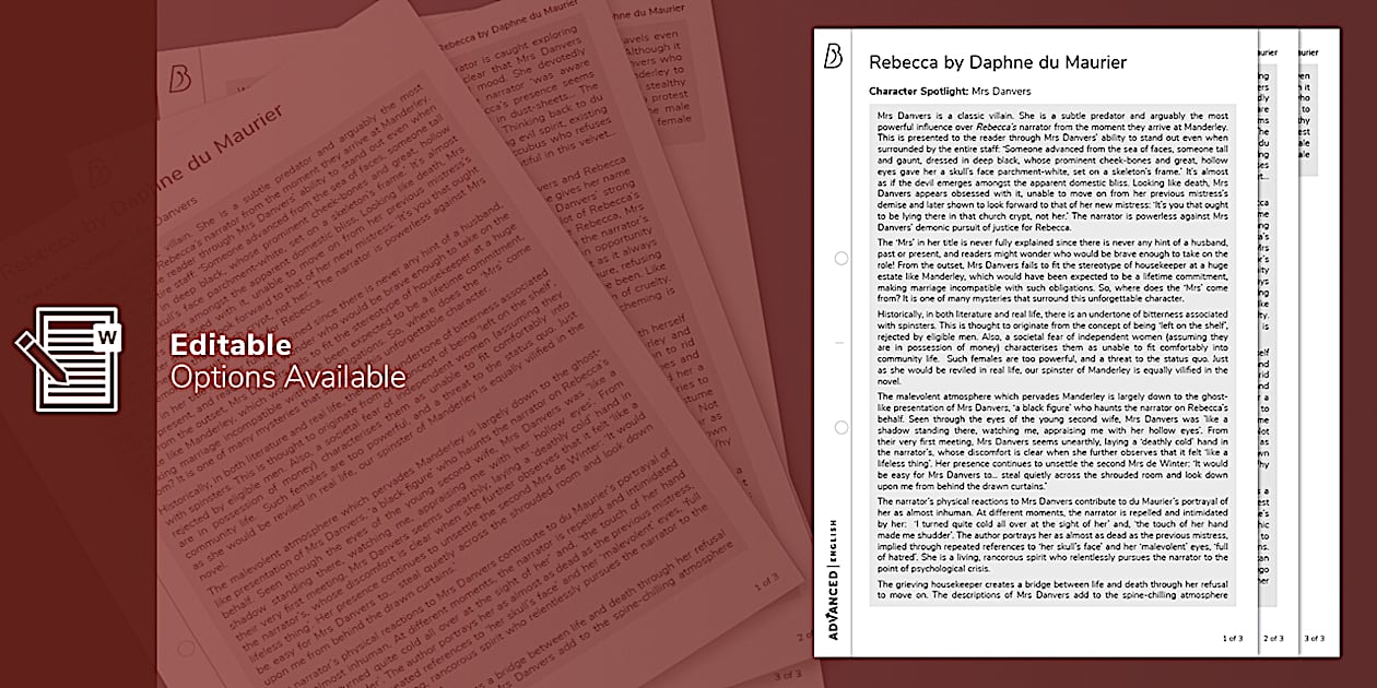 Rebecca: Character Spotlight - Mrs Danvers - Twinkl