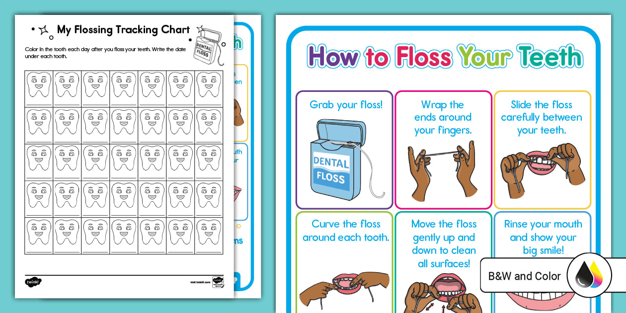 How to Floss Poster and Tracking Chart for K-2nd Grade