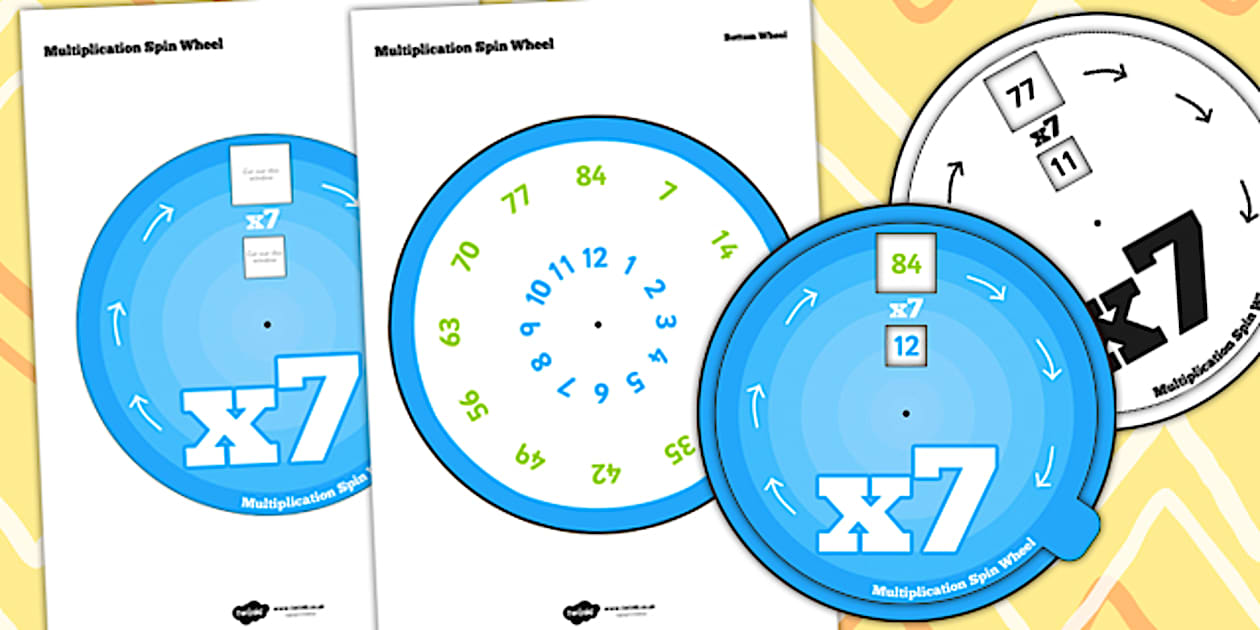 Black and White Multiplication Spin Wheel 7 (teacher made)