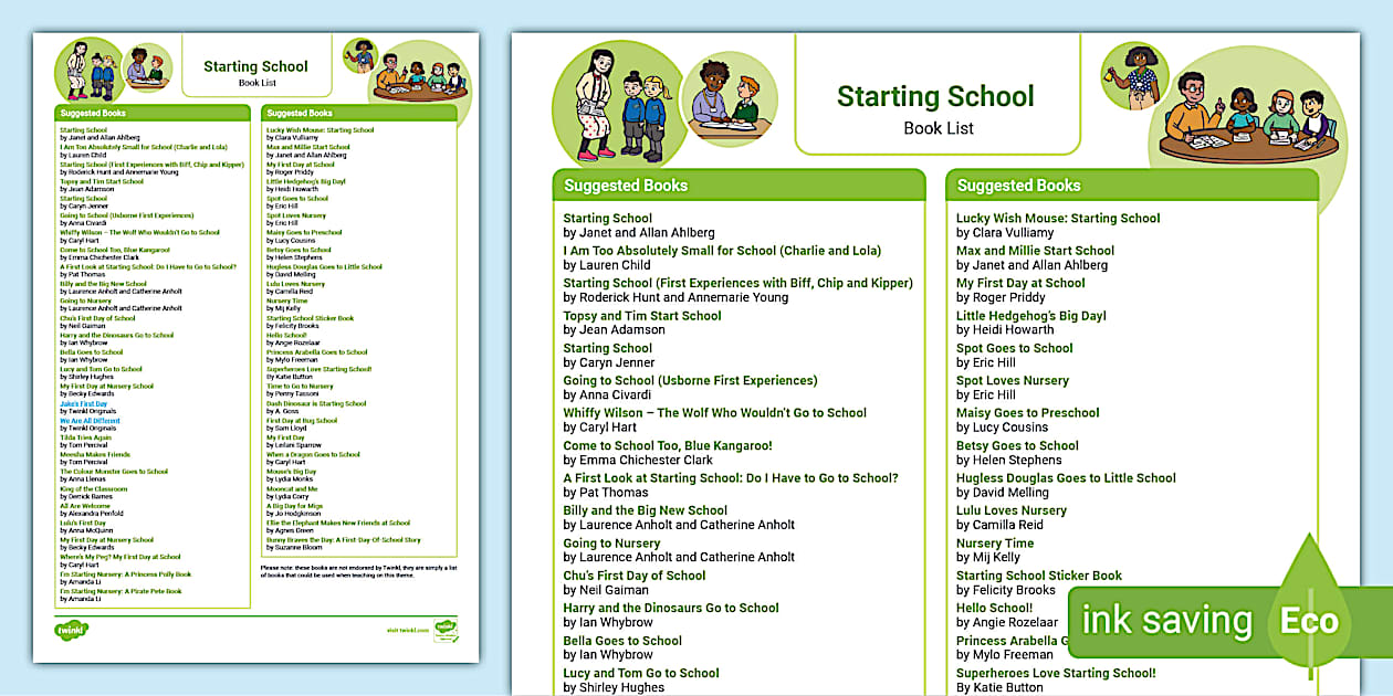 Starting School Books List - First Day of School Resources