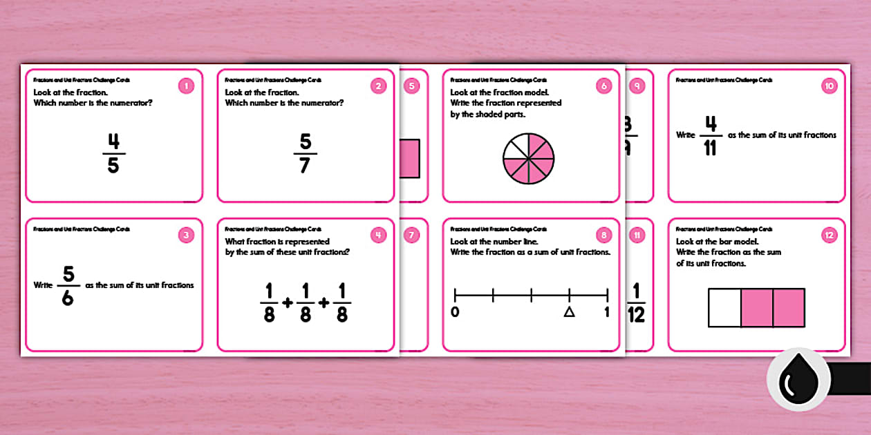 Fractions and Unit Fractions Challenge Cards (teacher made)