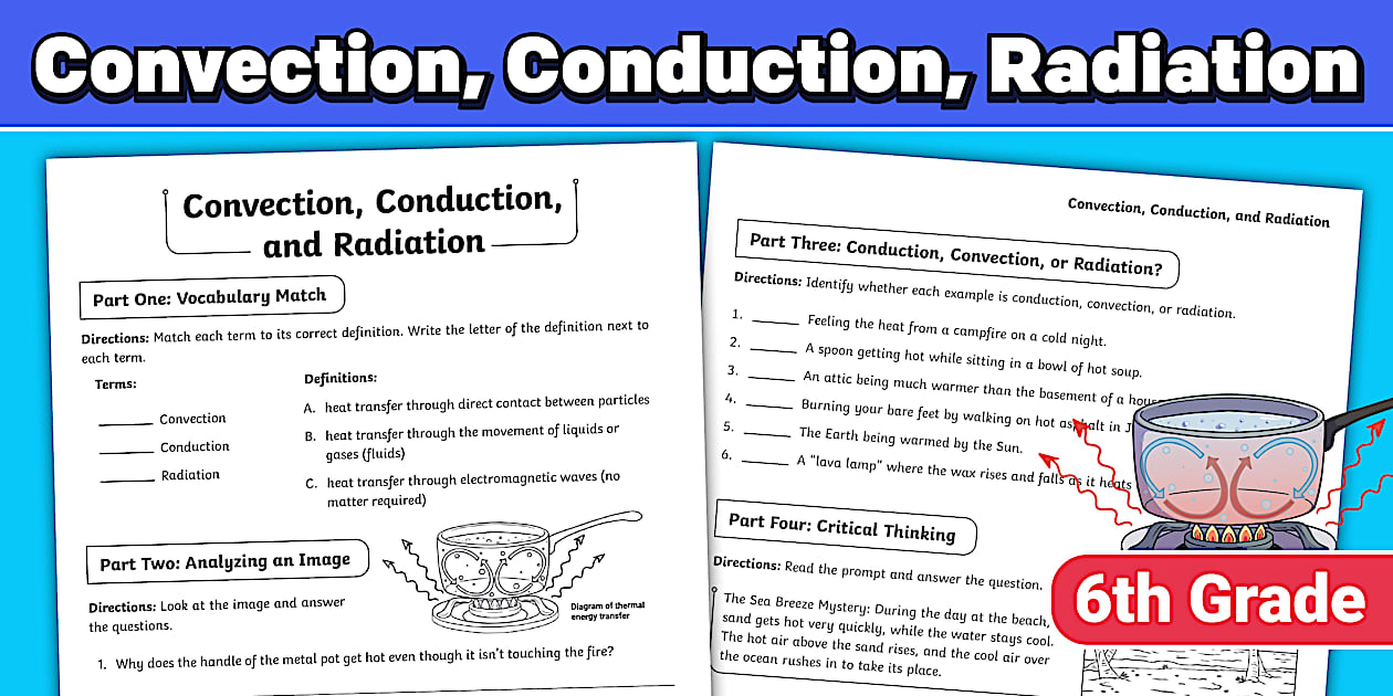 Sixth Grade Convection, Conduction, and Radiation Worksheet