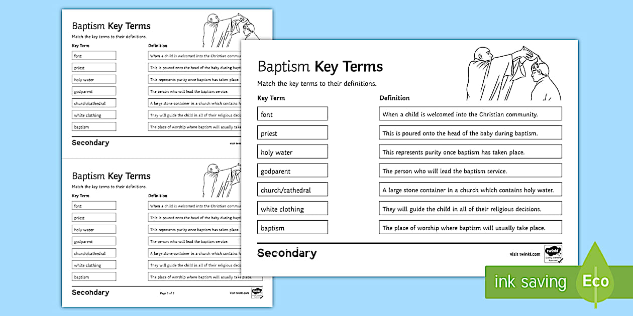 Baptism: Key Terms Worksheet / Worksheet (teacher made)