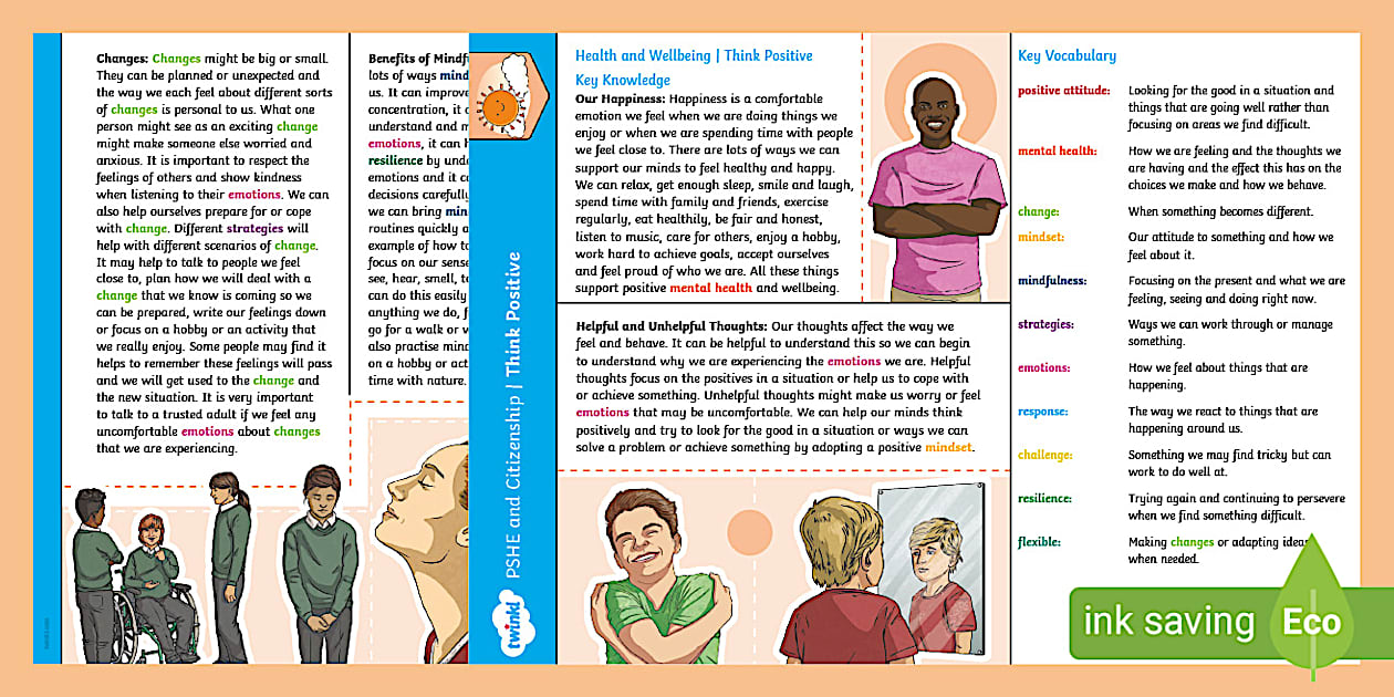 PSHE: LKS2 Think Positive - Knowledge Organiser - Twinkl
