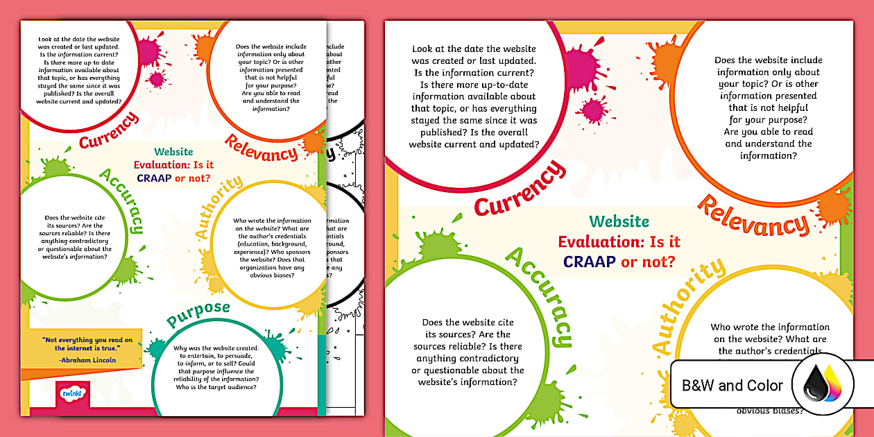 Website Evaluation Poster for 6th-8th Grade