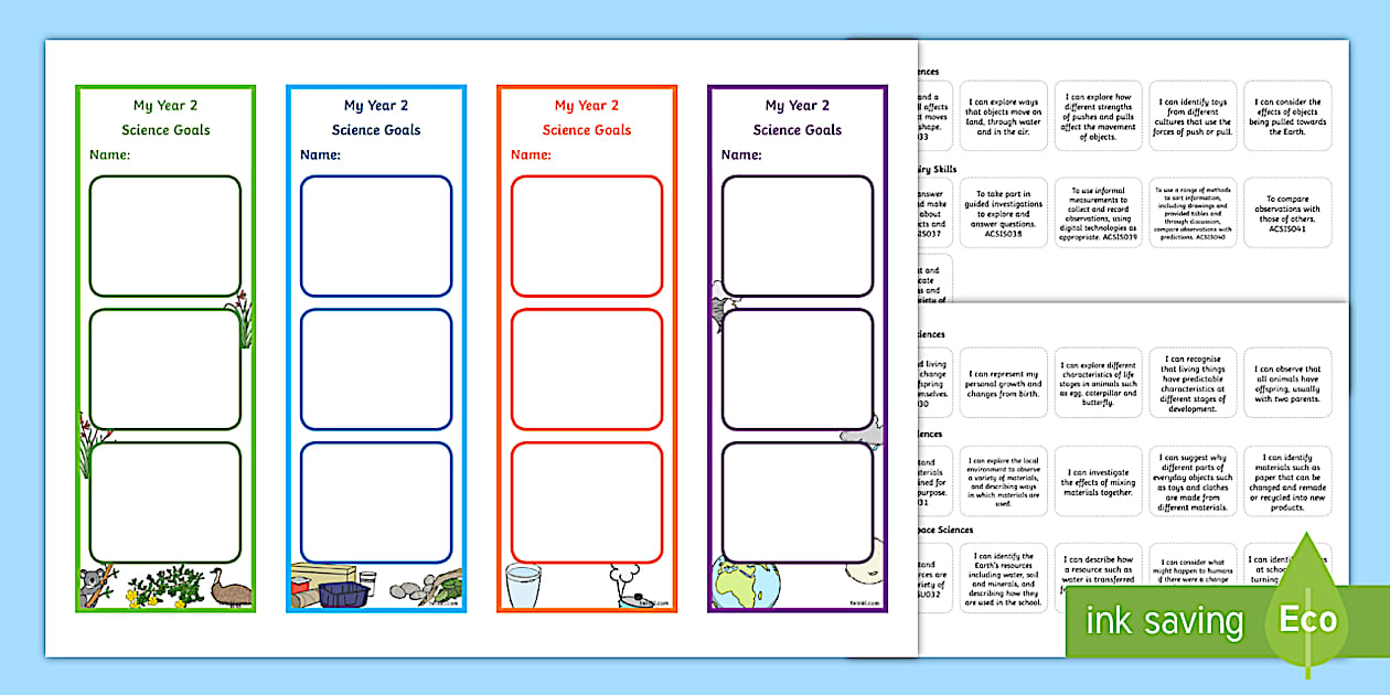 Year 2 Australian Curriculum Science Goals Bookmarks