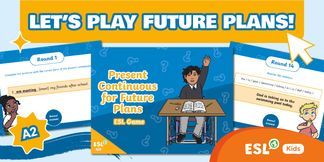 ESL Present Continuous for Future Plans Game [Kids, A2]