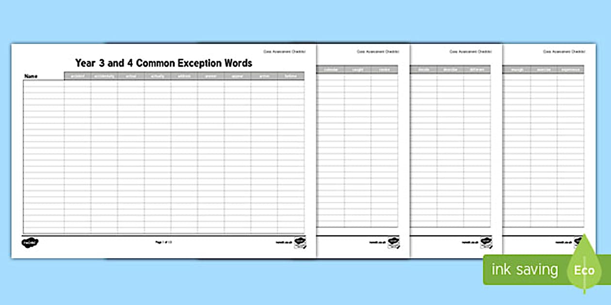 Years 3 and 4 Common Exception Words Editable Whole Class Assessment ...