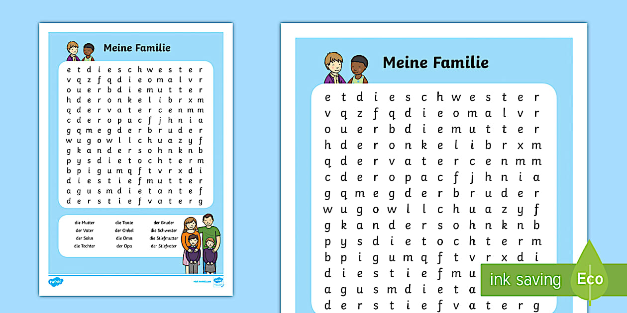 German Word search - My Family Word Search in German
