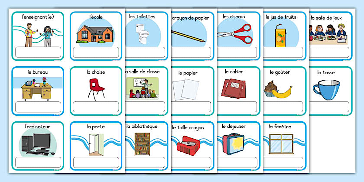 Cartes de vocabulaire : objets de la classe - Twinkl