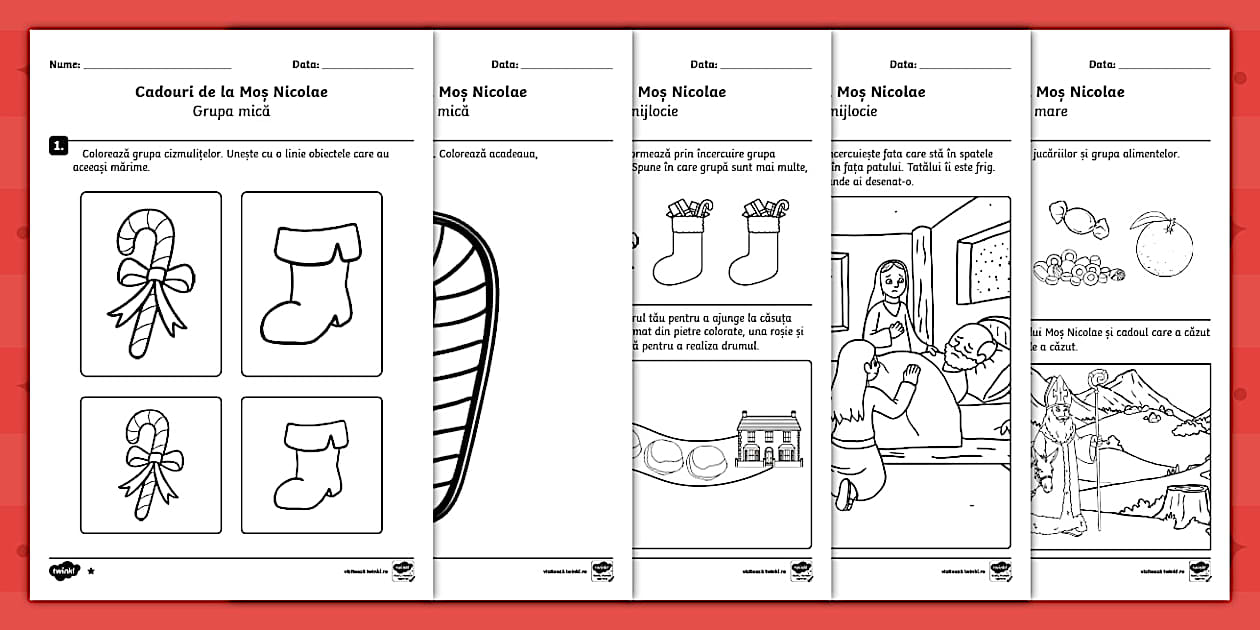 Cadouri de la Moș Nicolae – Fișe de lucru diferențiate