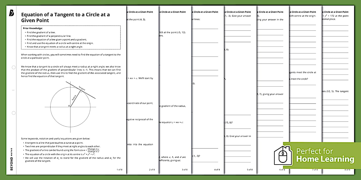 👉 Equation of a Tangent to a Circle Worksheet | Beyond Maths