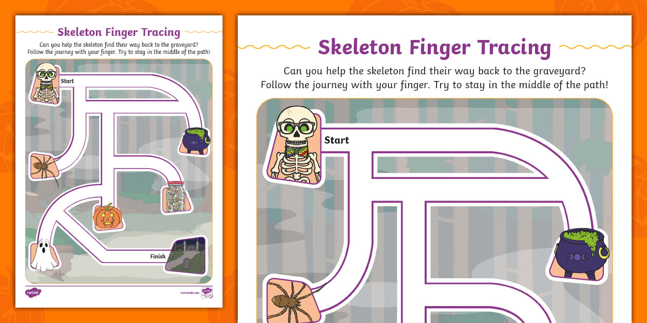 Halloween Skeleton Finger Tracing Activity - Twinkl