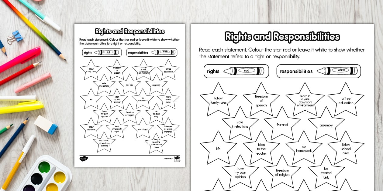Rights and Responsibilities of Citizens Colouring Worksheet
