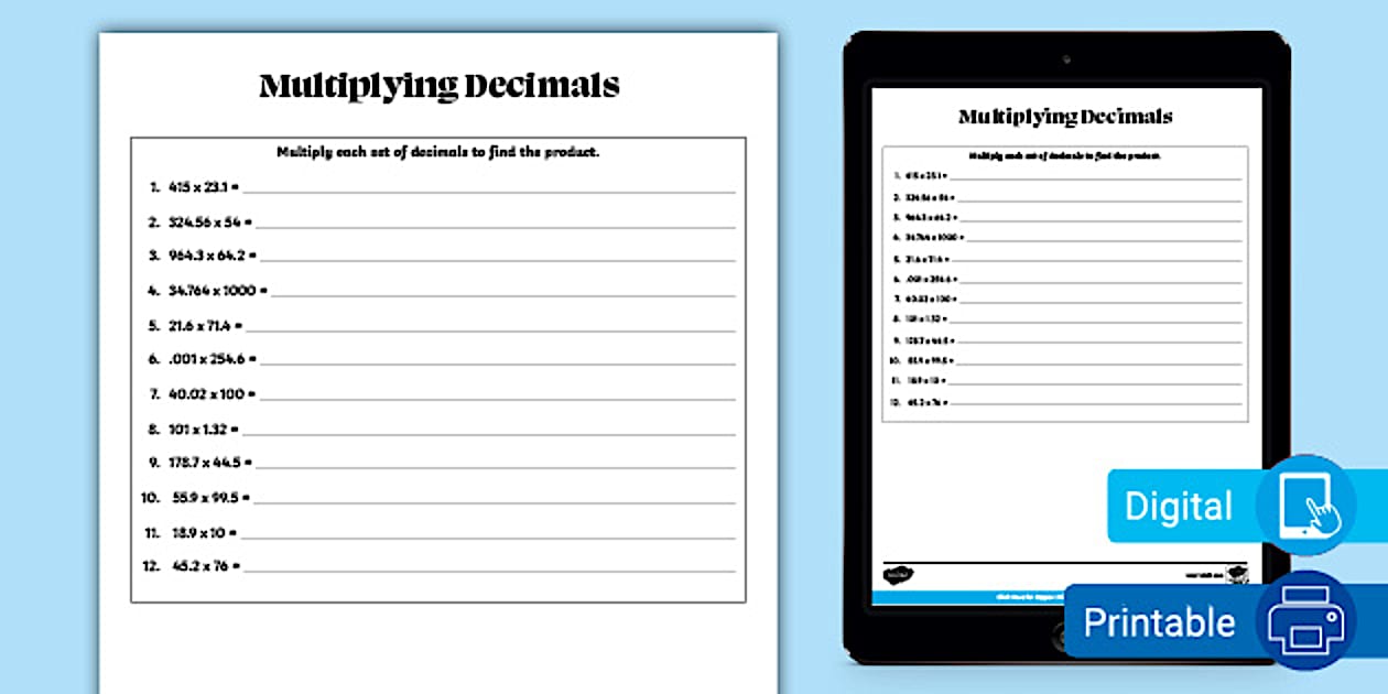 Sixth Grade Multiplying Decimals Math Worksheet - Twinkl