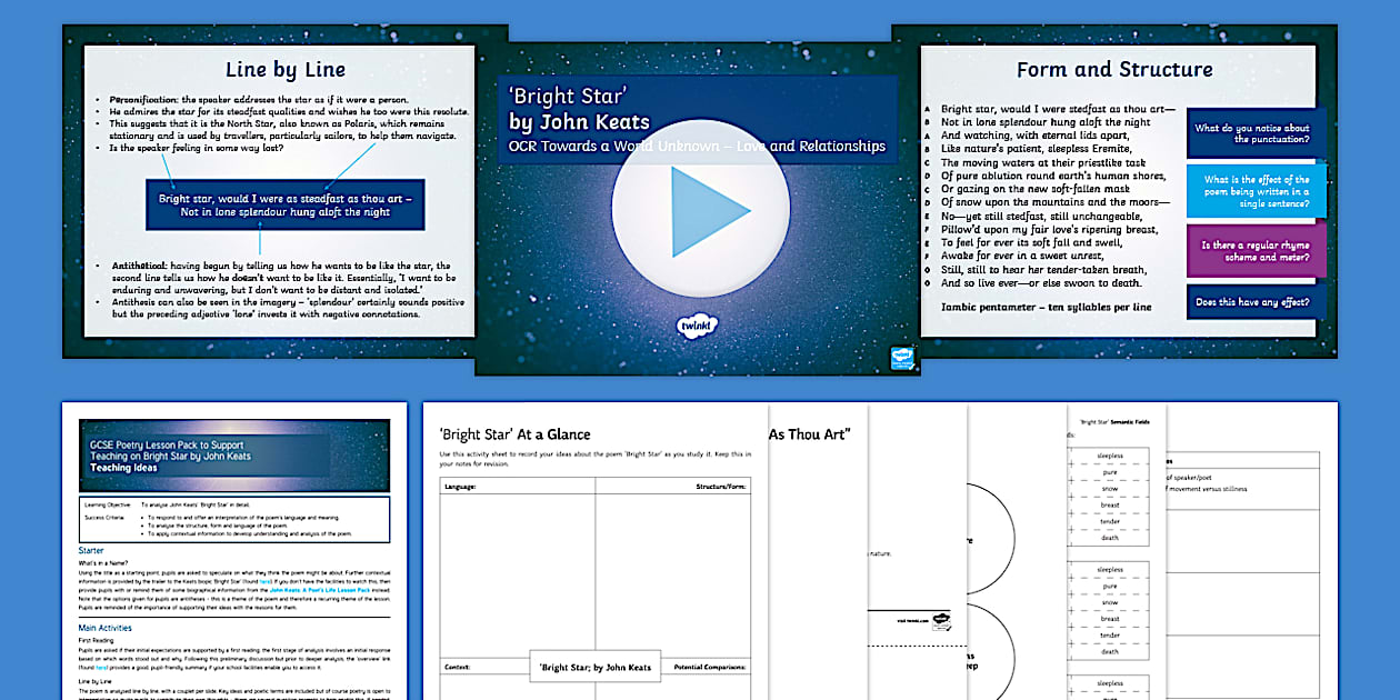 Editable GCSE Poetry Lesson to Support Teaching on 'Bright Star' by John Keats