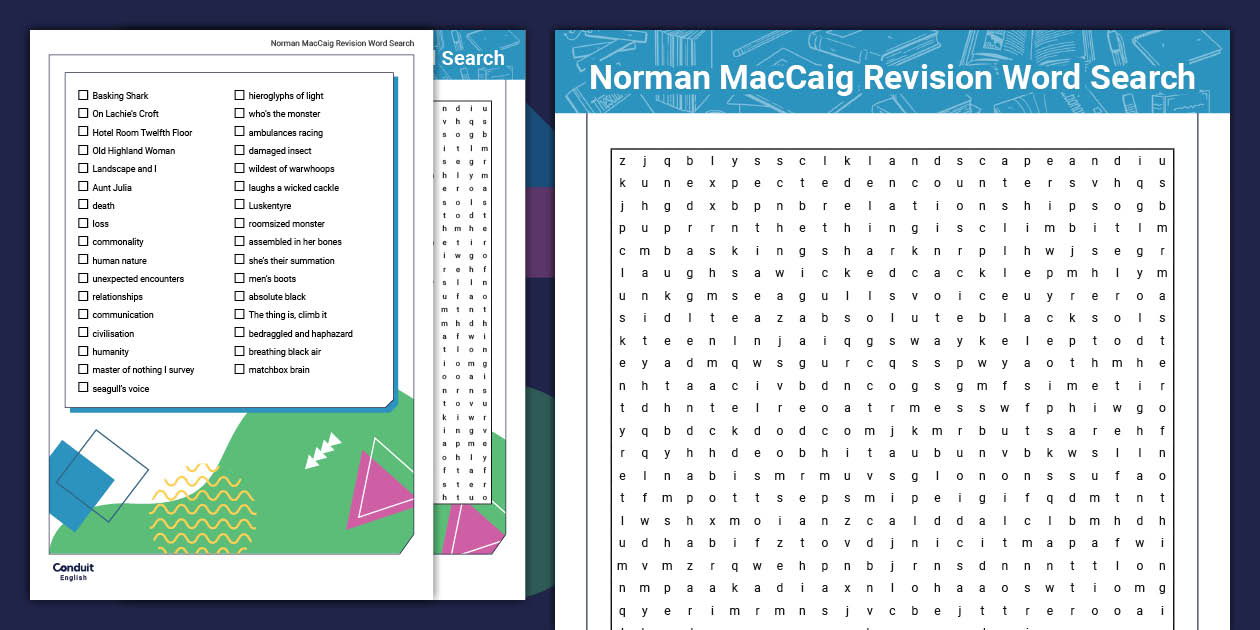 Norman MacCaig Poetry Word Search (Teacher-Made) - Twinkl