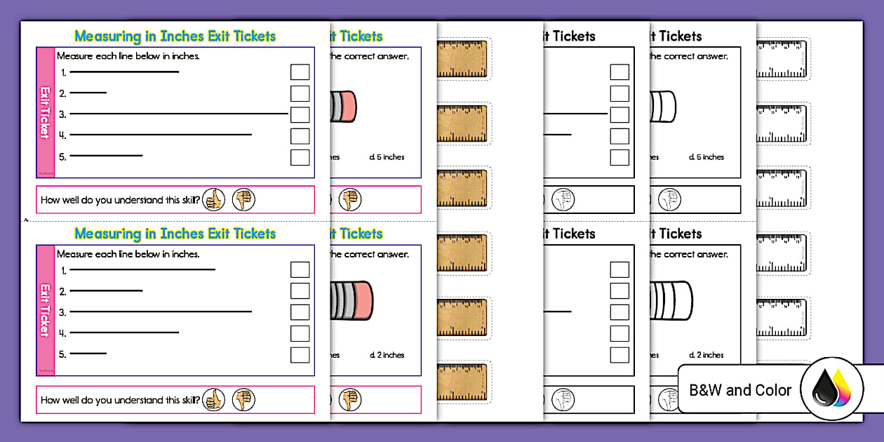 Measuring Inches Exit Tickets for 1st-2nd Grade - Twinkl