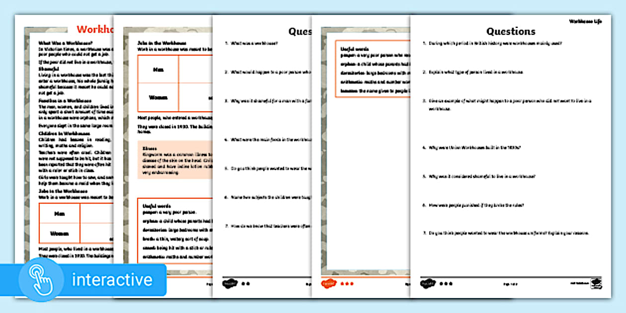 Interactive PDF: Living in the Victorian Workhouse Differentiated Reading