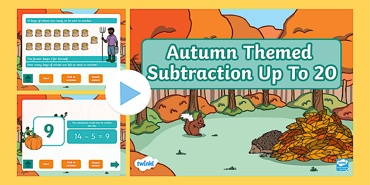 Autumn Themed Subtraction up to 20 PowerPoint (teacher made)