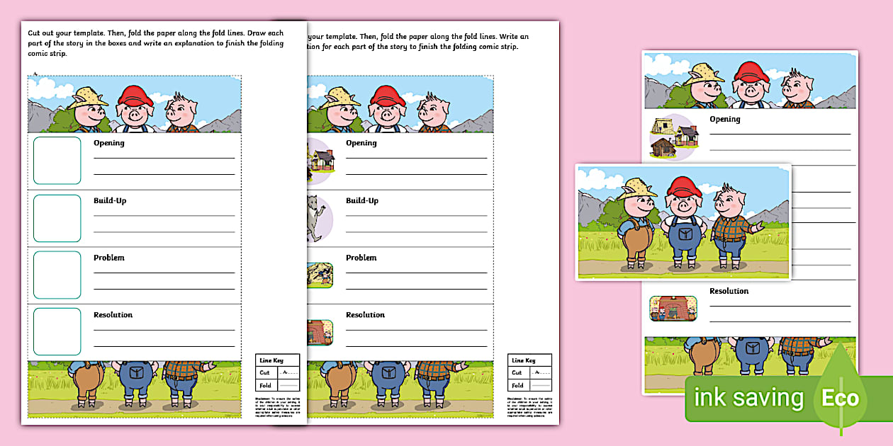 The Three Little Pigs Folding Comic Strip Template - Twinkl