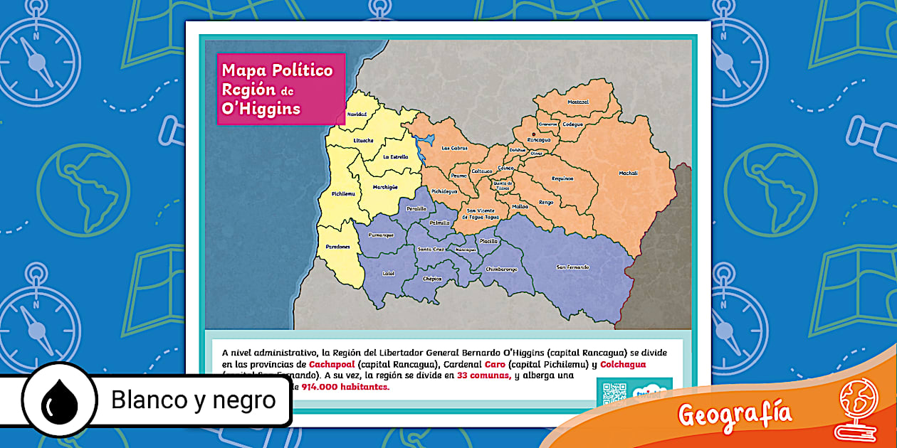 Póster | Mapa Político Provincial | Región O'Higgins