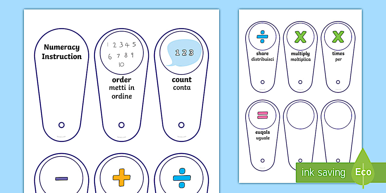 Numeracy Communication Fan English/Italian - Numeracy Instruction Fans