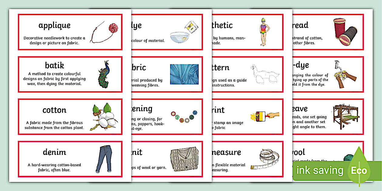 Textiles Key Word Cards (Teacher-Made) - Twinkl