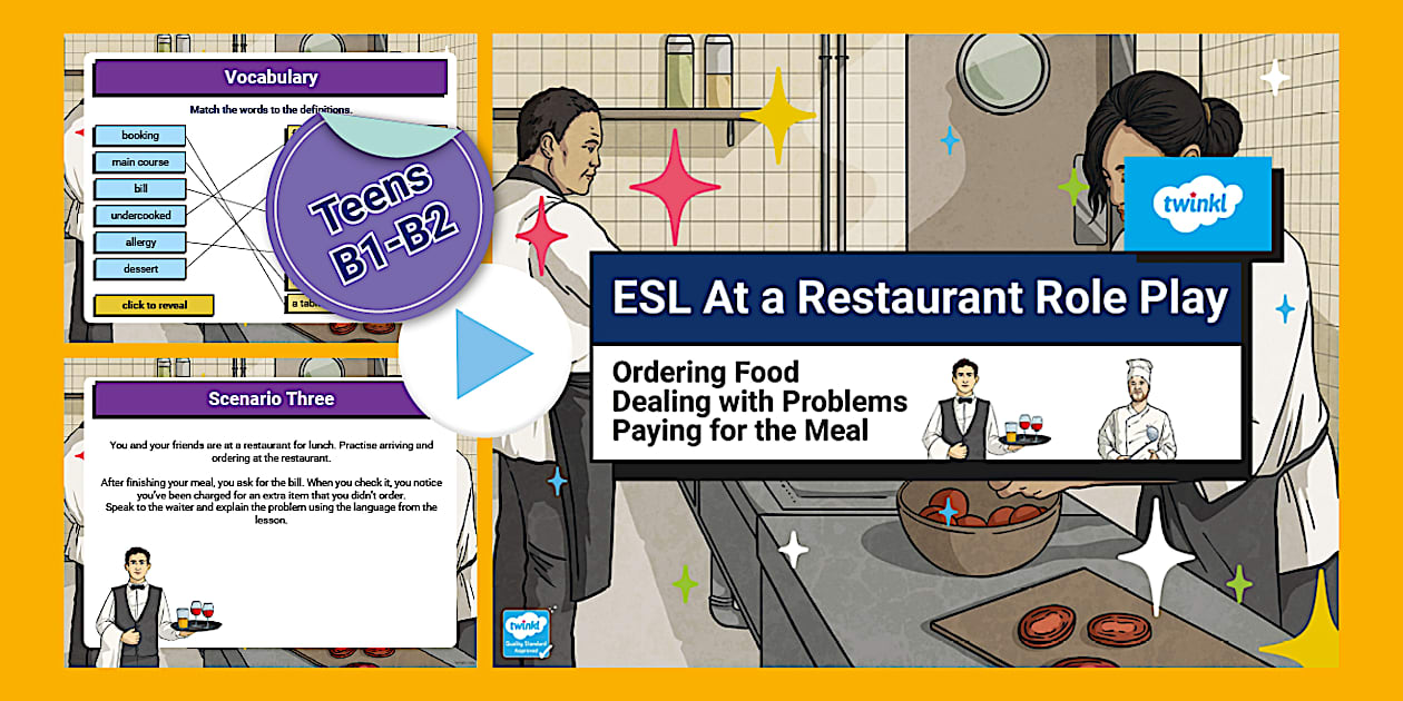 Twinkl's ESL At a Restaurant Role Play for Teens - Twinkl