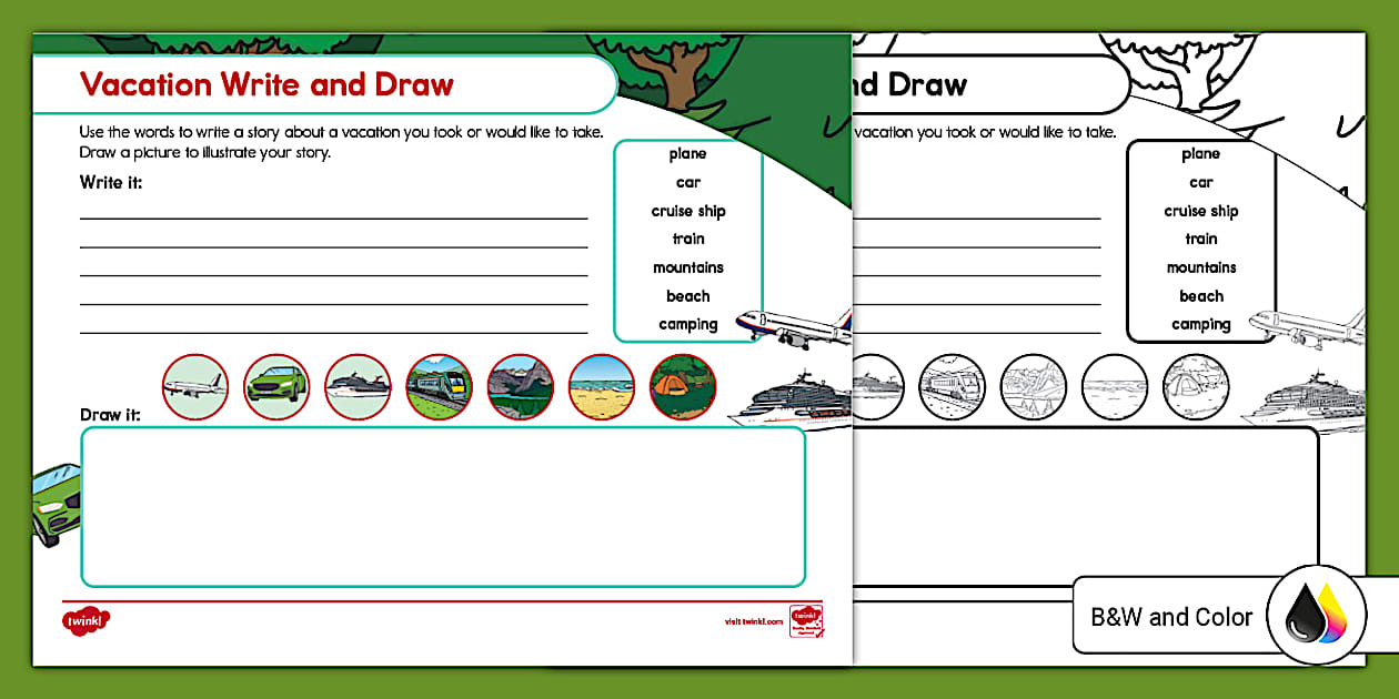 First Grade Vacation Write and Draw Worksheet - Twinkl
