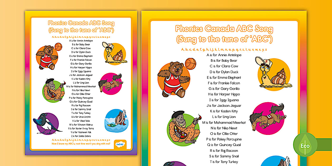 Phonics Canada ABC Song (teacher made) - Twinkl