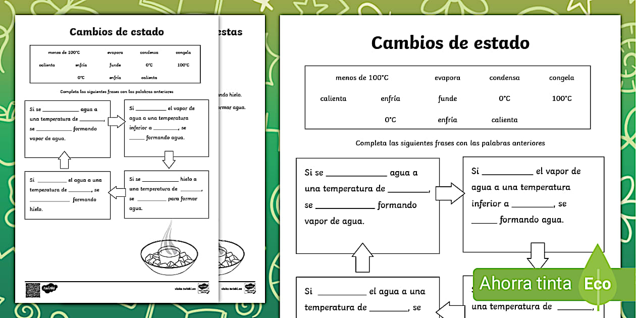 Ficha de actividad: Cambios en los estados de la materia