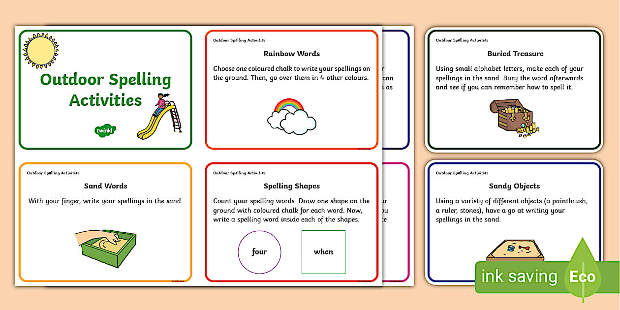 Editable Outdoor Spelling Activities Challenge Cards