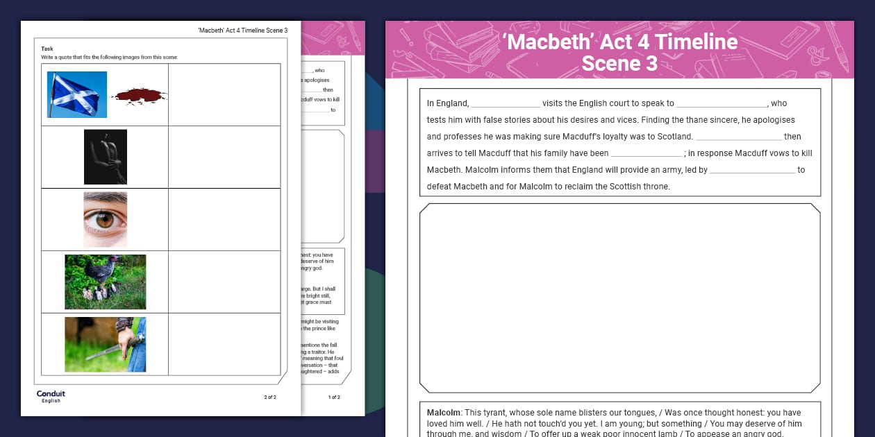 Macbeth Act 4 Scene 3 Timeline Activity Sheet (teacher made)
